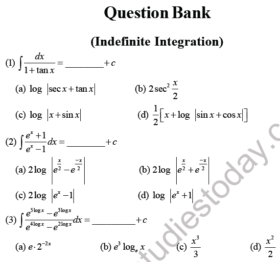 JEE Mathematics Indefinite Integrals MCQs Set C with Answers